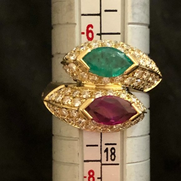 Jewelry | 18k Yellow Gold Emerald Ruby Diamond Ring | Poshmark